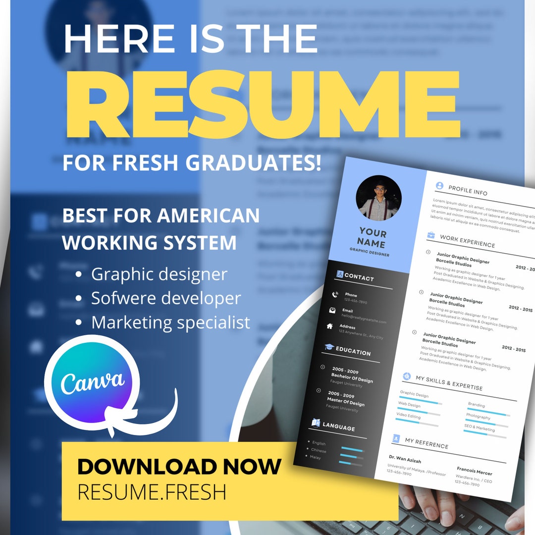 Canva Resume Template For Fresh Graduates Finding Jobs Edit In Canva Etsy
