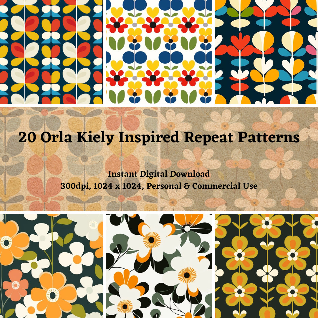 20 Seamless Orla Kiely Inspired Patterns, Digital Download, Stem ...