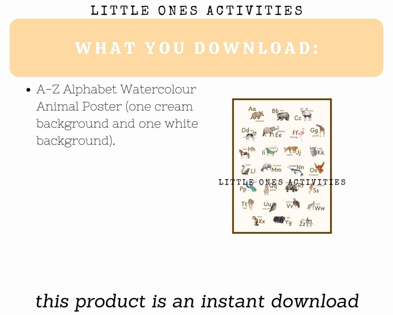 Animal Alphabet Poster A-Z - Nursery - Toddler - Bedroom & Playroom ...