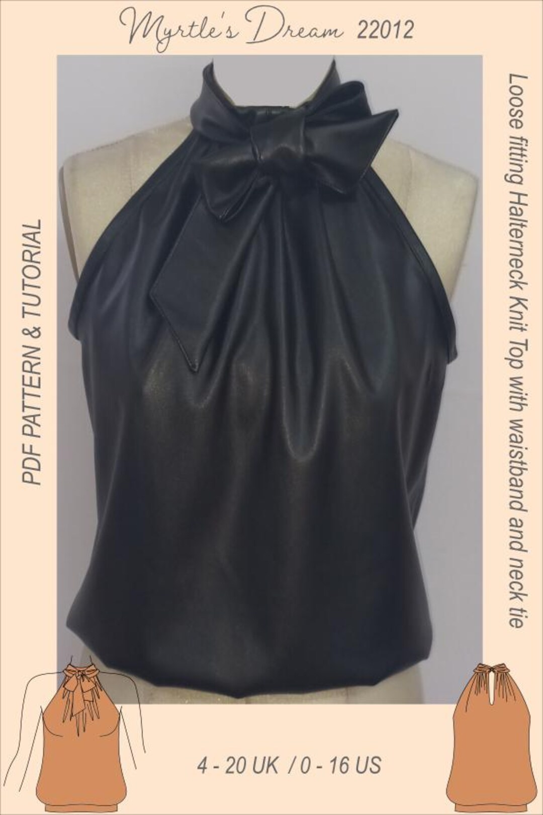 Halterneck Knit Top Sewing Pattern: With Necktie (PDF Pattern) - Etsy