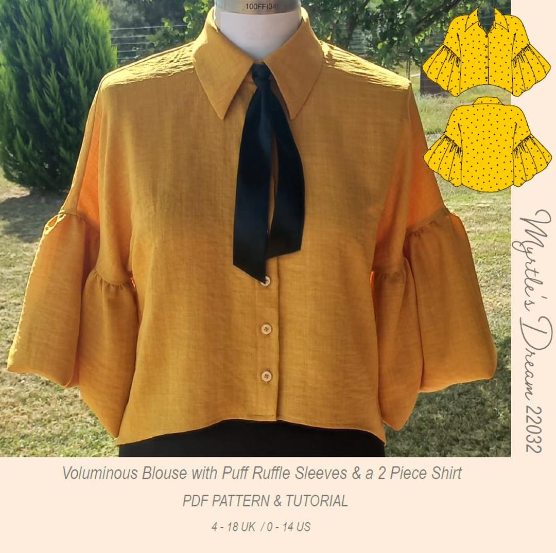 Puff Sleeve Blouse Sewing Pattern: Voluminous Two-piece Collar (PDF) - Etsy