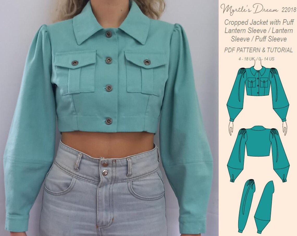 Pattern. Cropped Jacket With 3 Sleeve Style Options, Puff Lantern, Lantern and Puff Sleeve ...