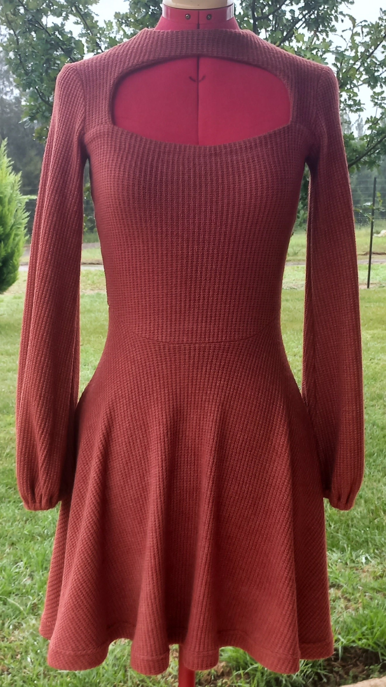 Pattern. Stretch Knit Mini Dress With a High Neck, Front Cut-out and ...