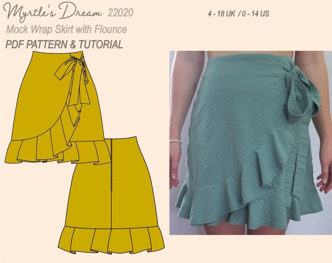 Pattern. Wrap Over Skirt With Flounce and Side Tie. in Sizes 4-18 UK ...