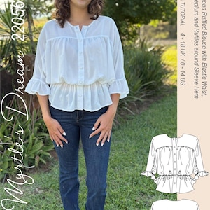 Ruffled Peplum Blouse Sewing Pattern: Kimono Sleeves (PDF) - Etsy