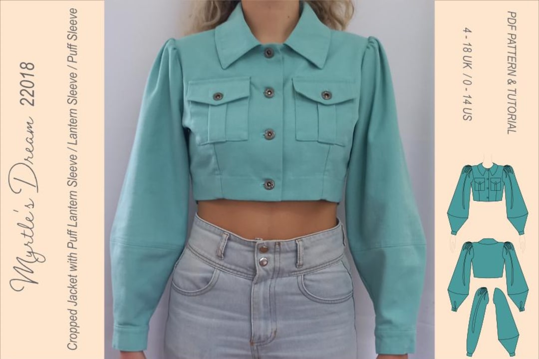 Cropped Jacket Sewing Pattern: Puff Lantern Sleeves (sizes 4-18 UK ...