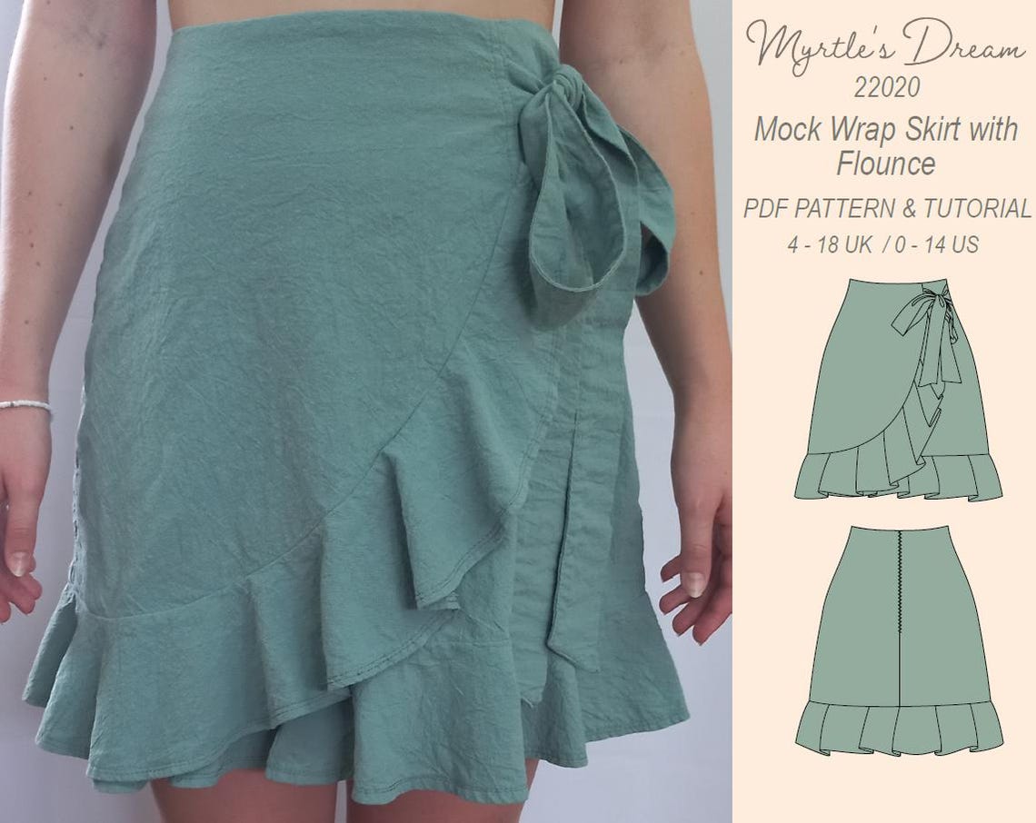 Pattern. Wrap Over Skirt With Flounce and Side Tie. in Sizes 4-18 UK ...