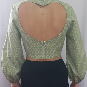 Pattern. Cropped Top With Heart Shaped Open Back and Raglan Bishop ...