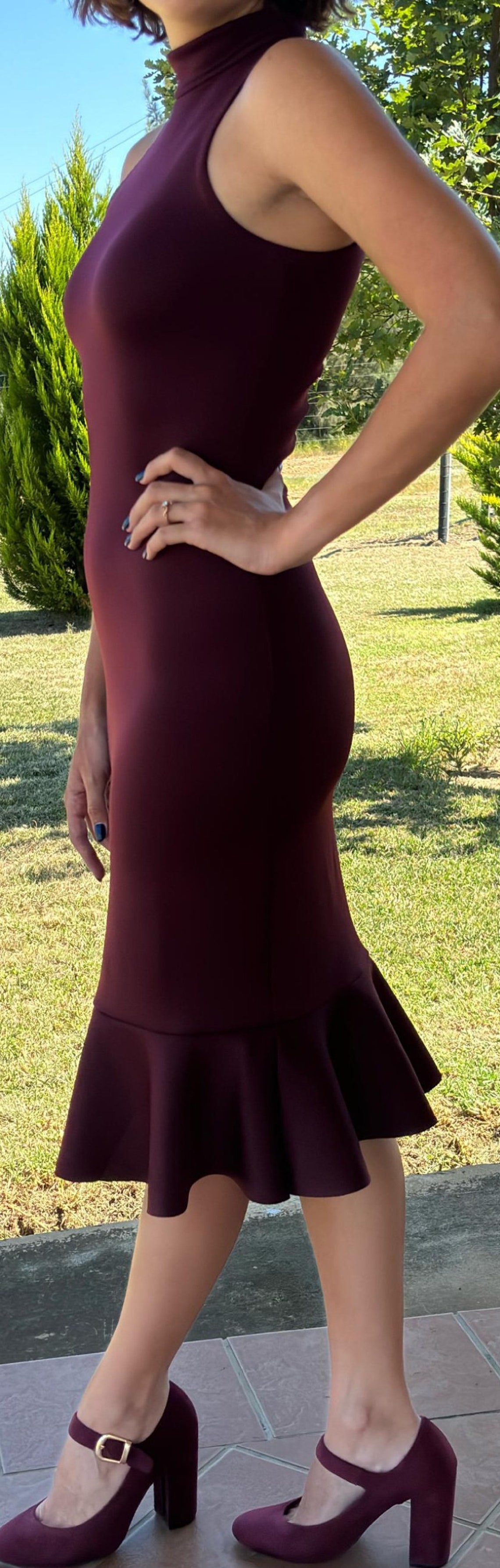 Pattern. Stretch Knit Dress With Turtleneck and Mesh Open Back. Easy to ...