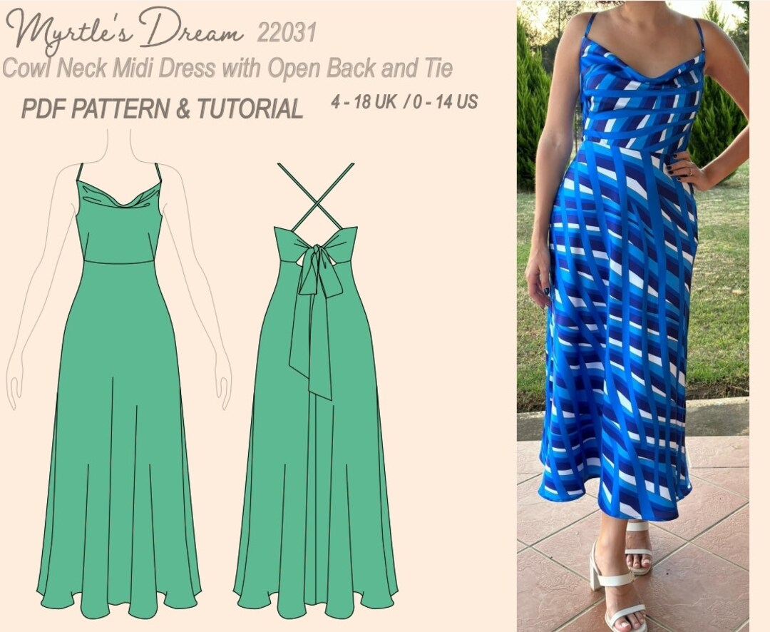 Pattern. Cowl Neck Bias Dress With Open Tie Back. Intermediate to ...