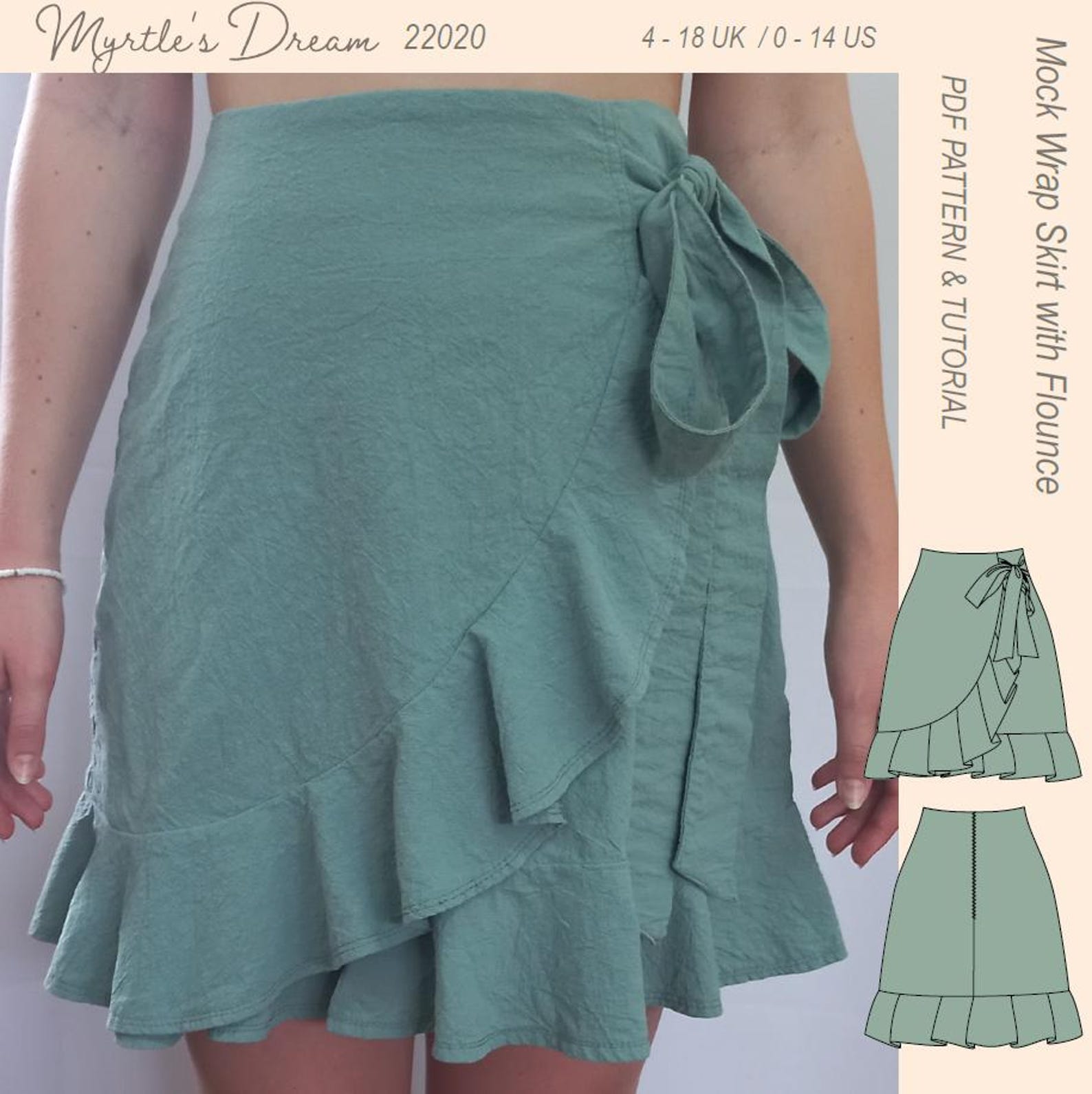Pattern. Wrap Over Skirt With Flounce and Side Tie. in Sizes 4-18 UK ...