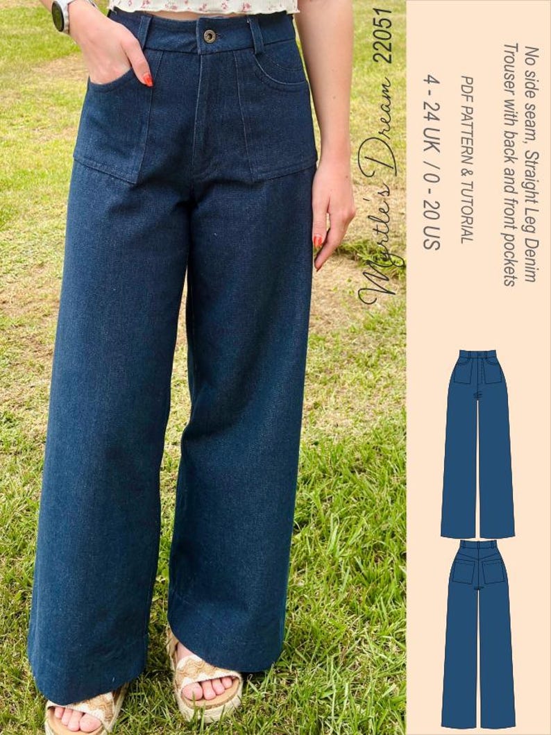Pattern. No Side Seam, Straight Leg Denim Trouser With Front and Back ...