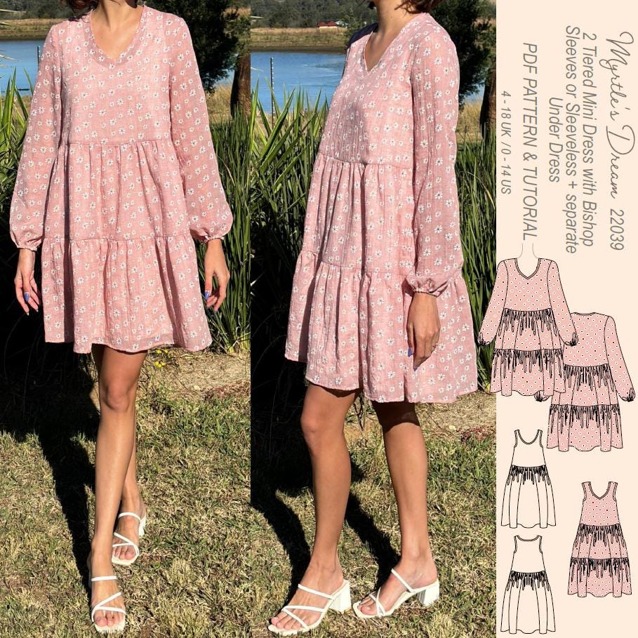 Pattern. 2 Tiered Dress With Sleeves or Sleeveless a Separate Under ...