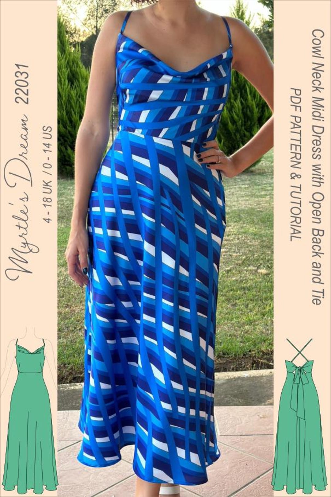 Pattern. Cowl Neck Bias Dress With Open Tie Back. Intermediate to ...