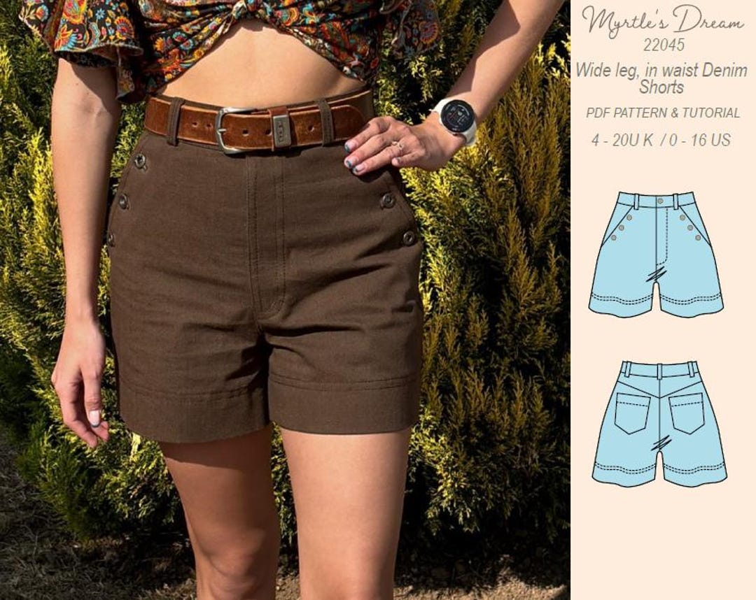Pattern. Classic Wide Leg, Wide Hem, in Waist Denim Shorts for Everyday ...