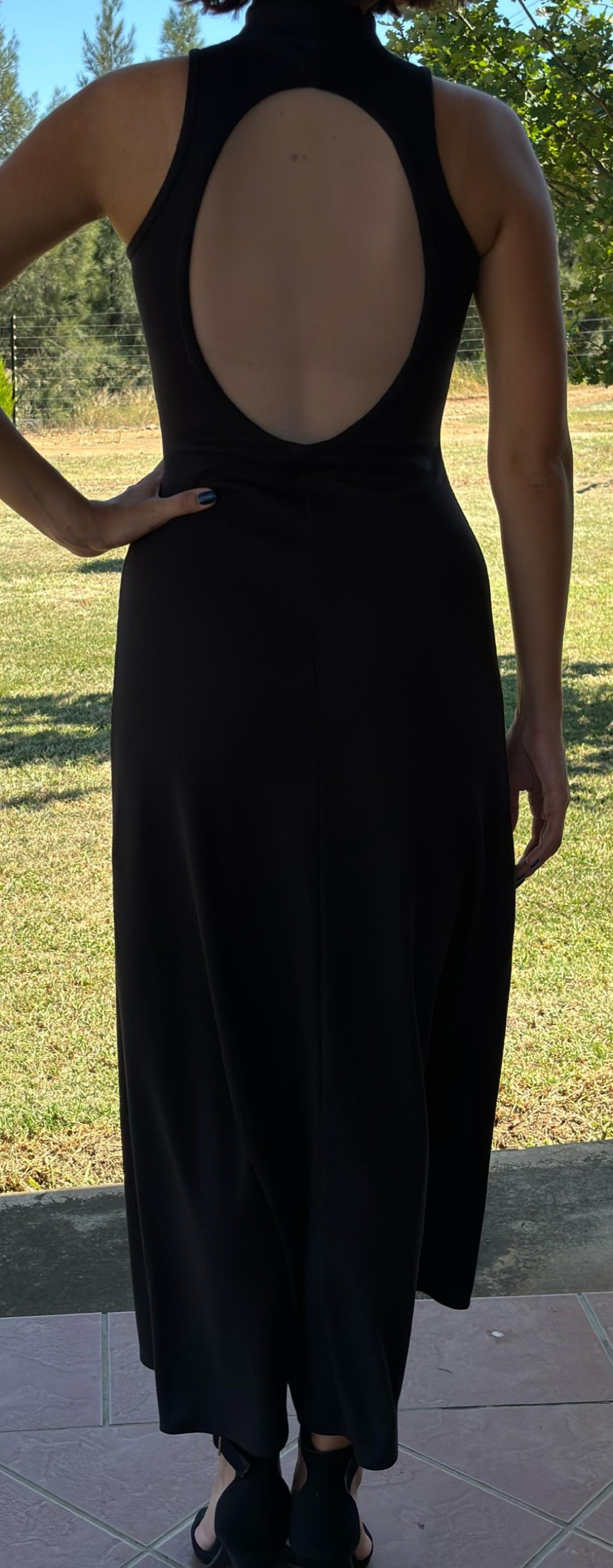 Pattern. Stretch Knit Dress With Turtleneck and Mesh Open Back. Easy to ...