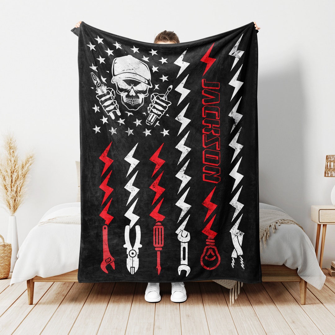 Personalized Electrician Blanket US Flag Blanket Custom Name - Etsy