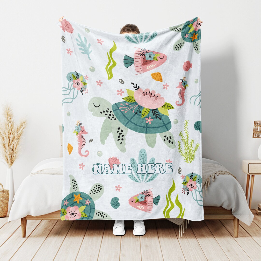 Personalized Turtle Blanket Sea Turtle & Flower Blanket - Etsy