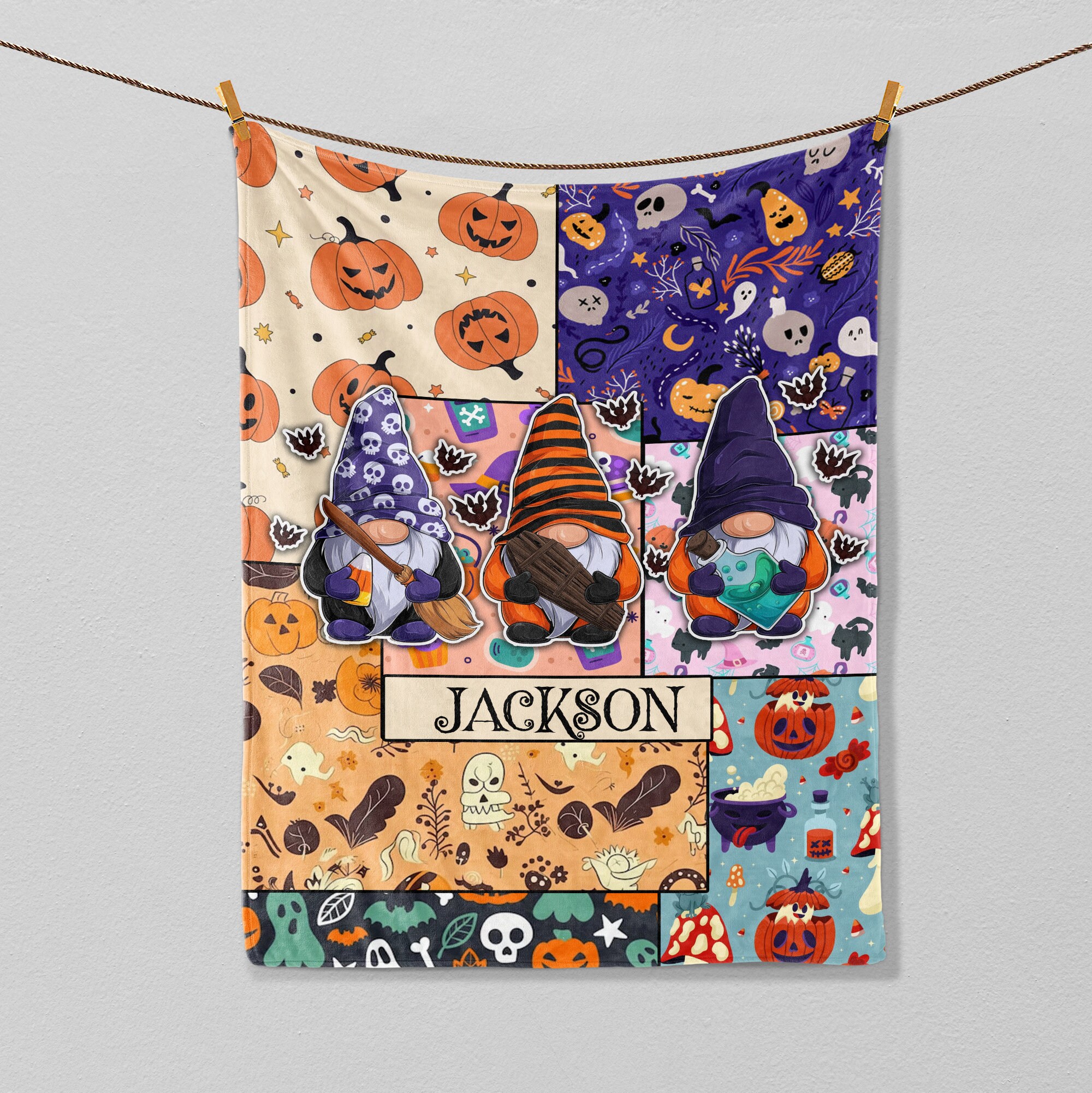 Halloween Gnomes Blanket, Spooky Gnome Blanket, Cozy Sherpa Fleece ...