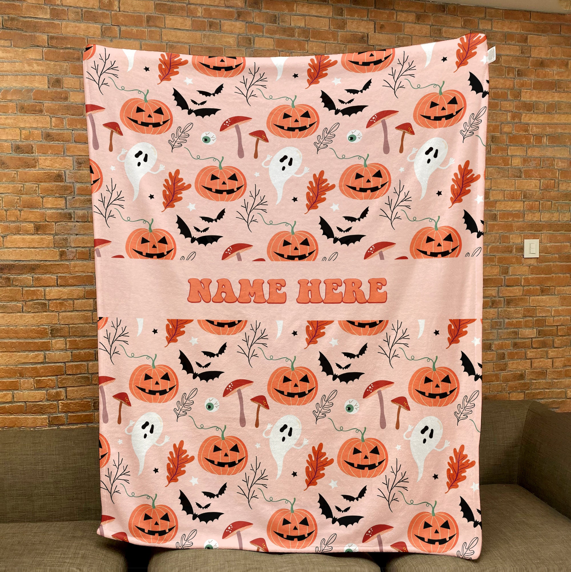 Pumpkin Halloween Blanket, Ghost Spooky Blanket, Custom Name Soft Cozy ...