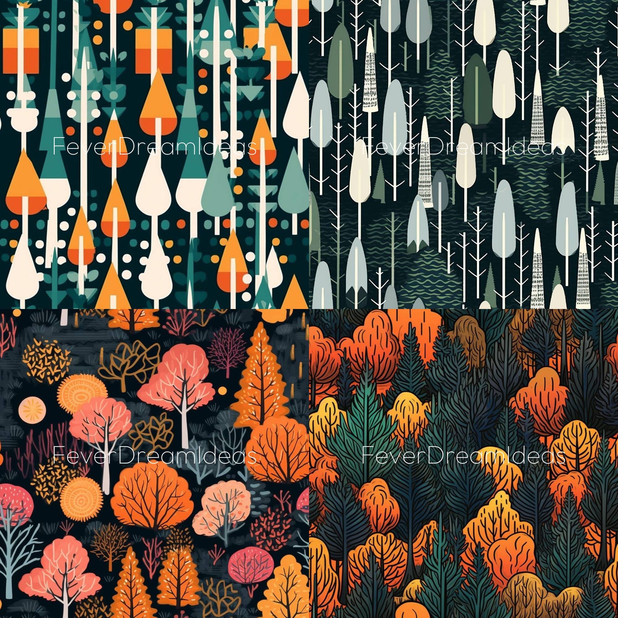 Seamless Tree Forest Patterns 16 Patterns Digital Paper, Different Tree ...