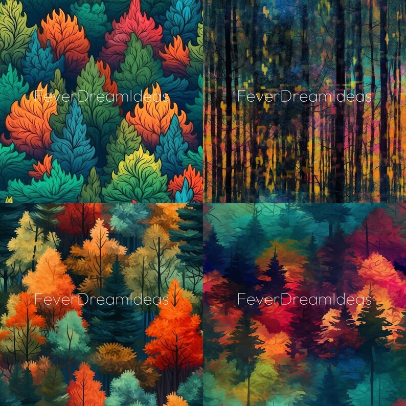 Seamless Tree Forest Patterns 16 Patterns Digital Paper, Different Tree ...