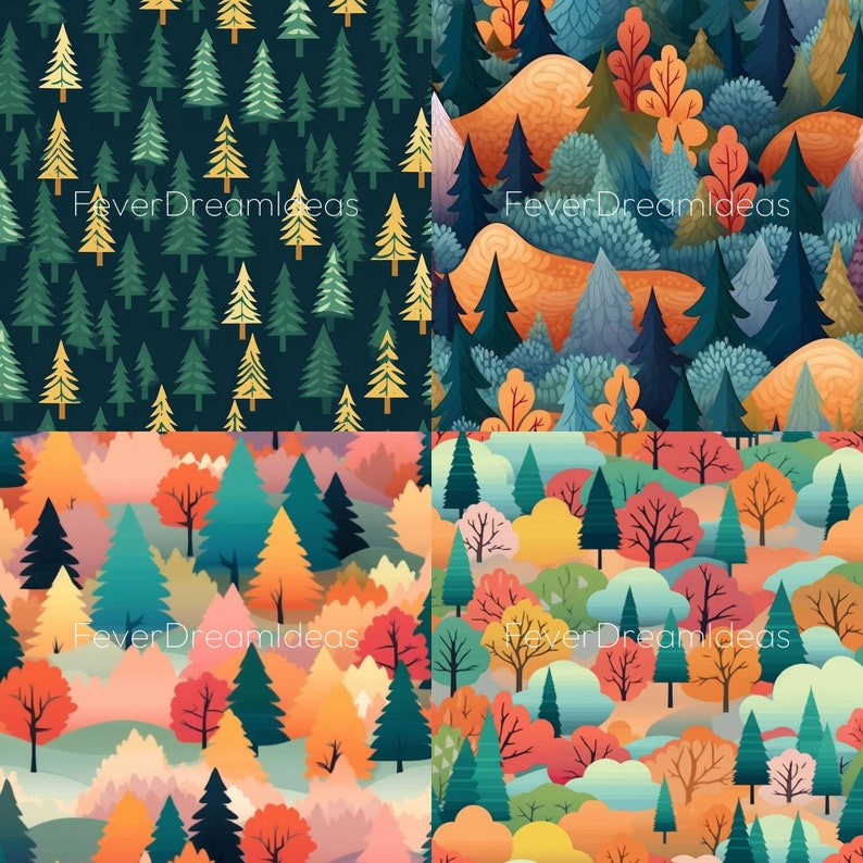 Seamless Tree Forest Patterns 16 Patterns Digital Paper, Different Tree ...