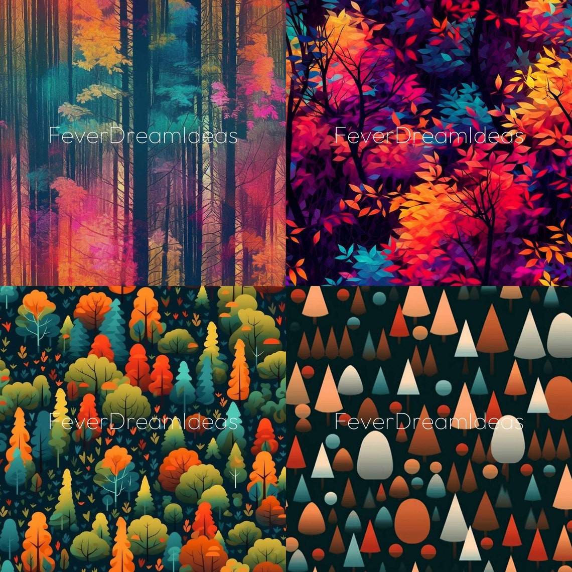 Seamless Tree Forest Patterns 16 Patterns Digital Paper, Different Tree ...