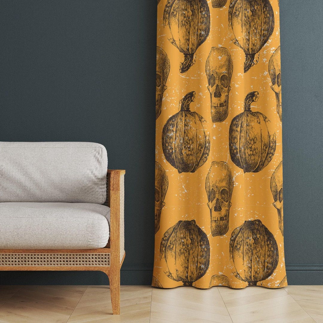 Skeleton Pattern Curtains - Halloween Window Decor With Skull Motifs - Etsy