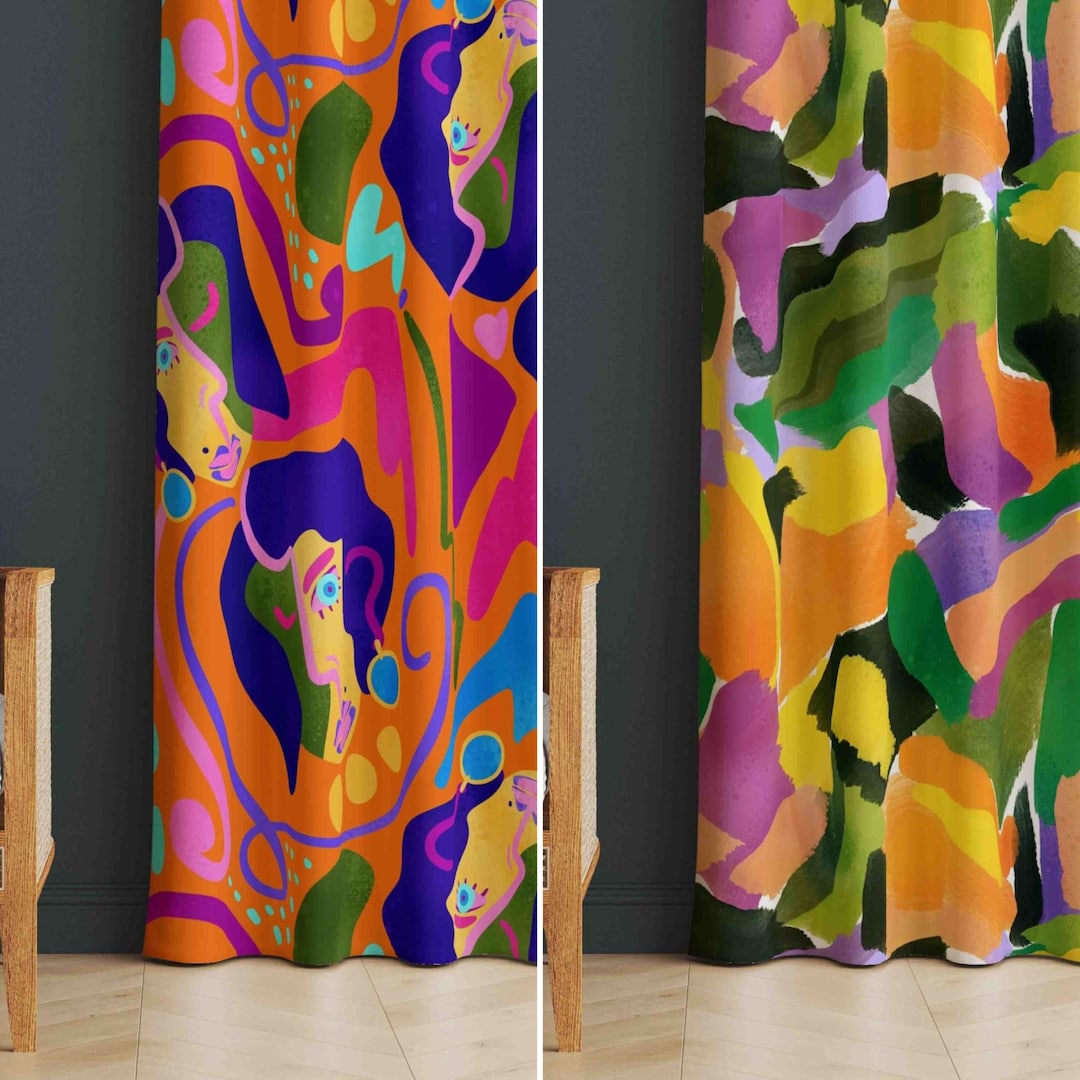 Vibrant Colorful Modern Home Curtains With Abstract Face Pattern ...