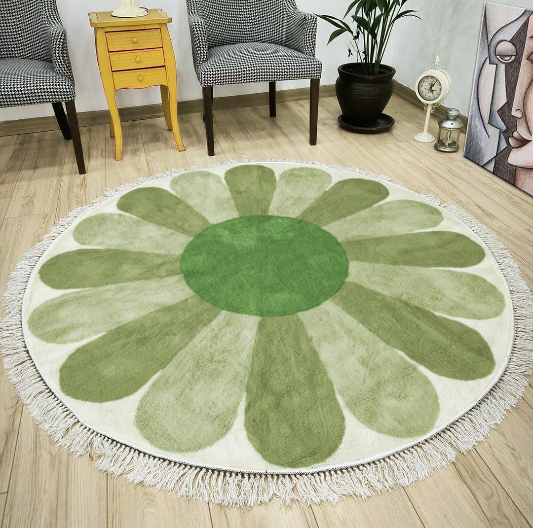 Green Round Rugs, Round Carpets With Green Tones, Daisy Rug, Daisy ...