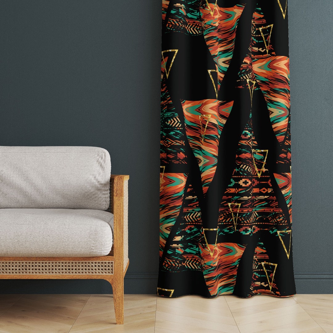 African Curtains, African Patterned Black Curtains, Ethnic Pattern Home ...