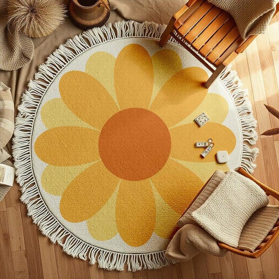 Orange Round Rugs Orange Daisy Rug Daisy Patterned Round Carpet for Nursery Round Tufted Mats Circle Bathroom Mat Round Washable Rug Etsy Canada