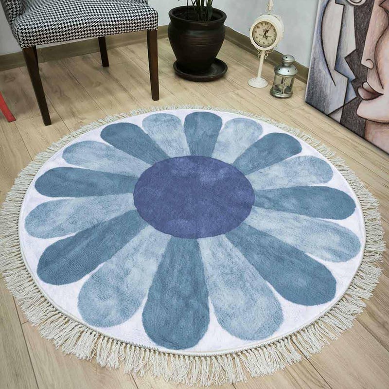 Blue Round Rug - Etsy