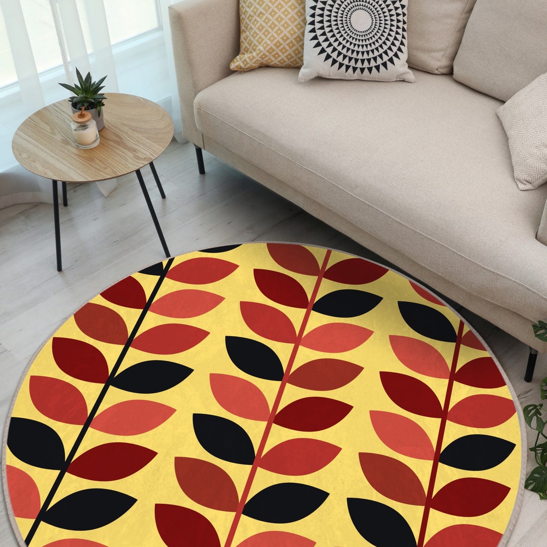 Orange Color Round Rugs for Retro Decor, Retro Style Circle Rugs With ...