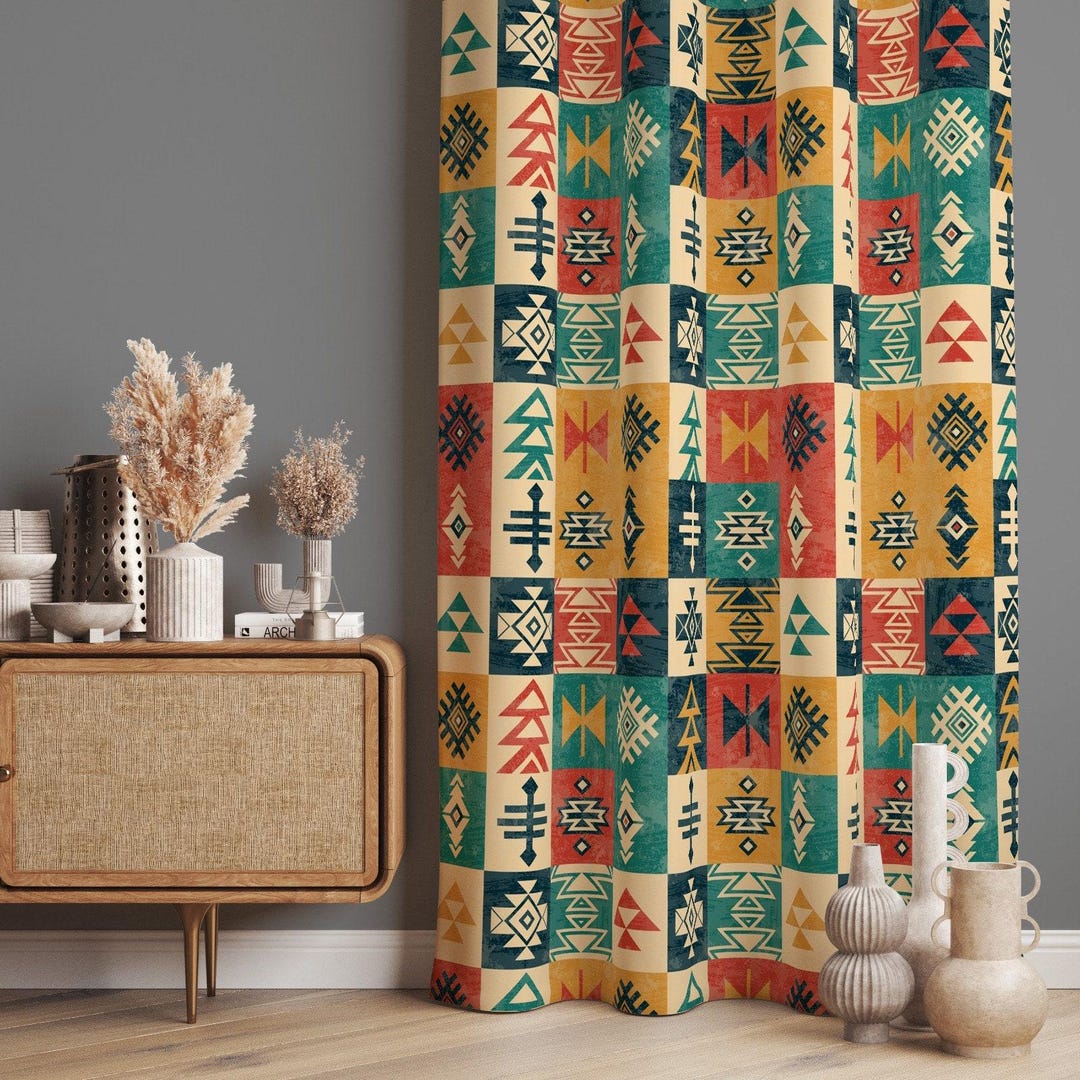 Southwestern Curtains, Ethnic Style Living Room Curtains, Geometric ...