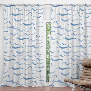 Abstract Sea Wave Design Window Curtains, Charming Curtain Panel With ...