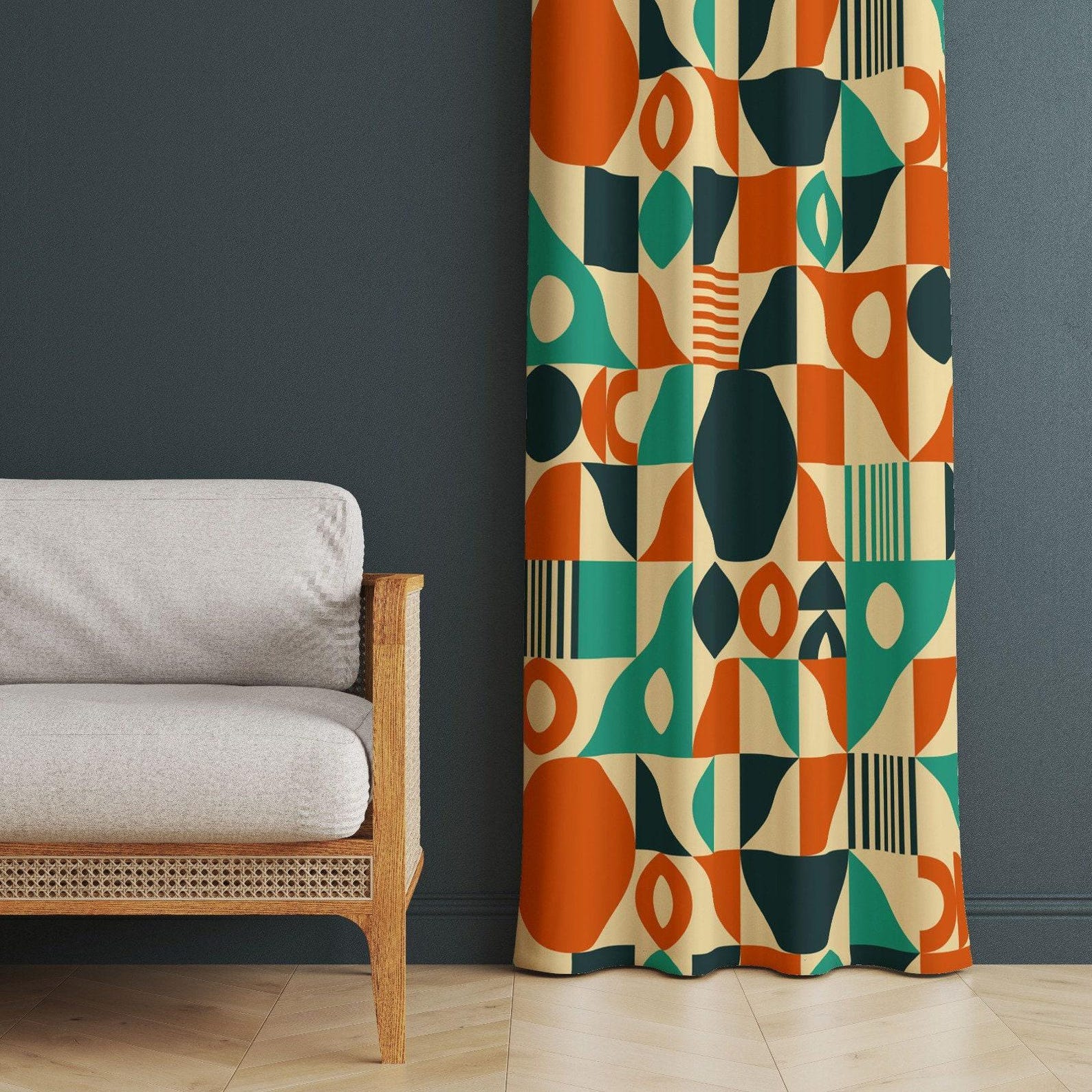 Mid-century Modern Curtain: Geometric Nordic Design, Cotton Blend - Etsy