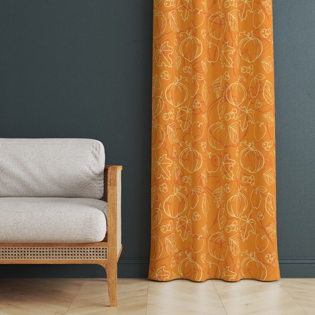 Autumn Leaves Themed Orange Living Room Curtains, Fall Patterned Window ...