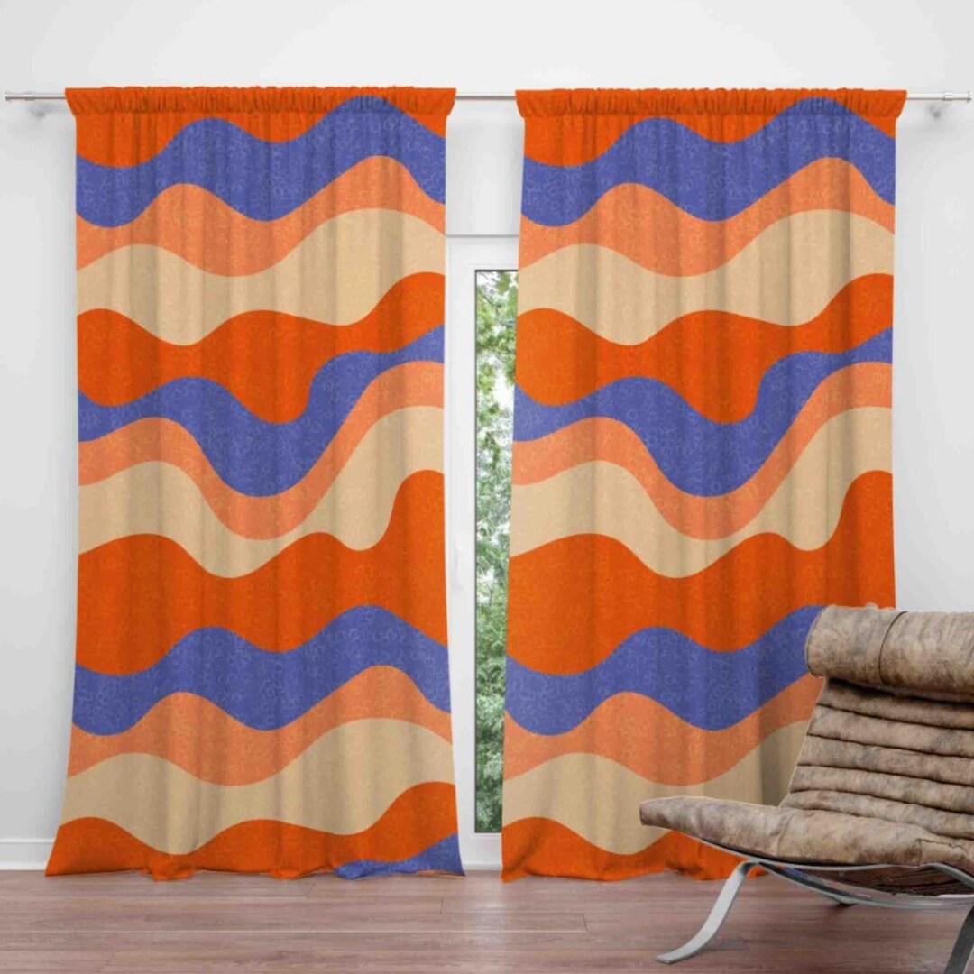 Colorful Wave Patterned Sea Themed Window Curtains for Summer House ...
