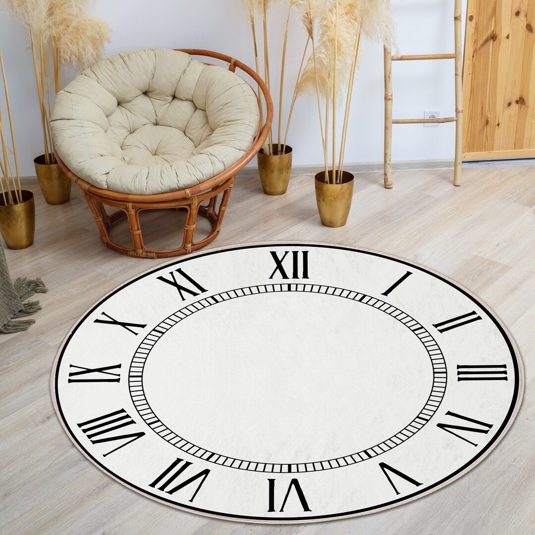 Clock Rugs, Clock Patterned Modern Round Rug, Round Rug for Dining Room ...