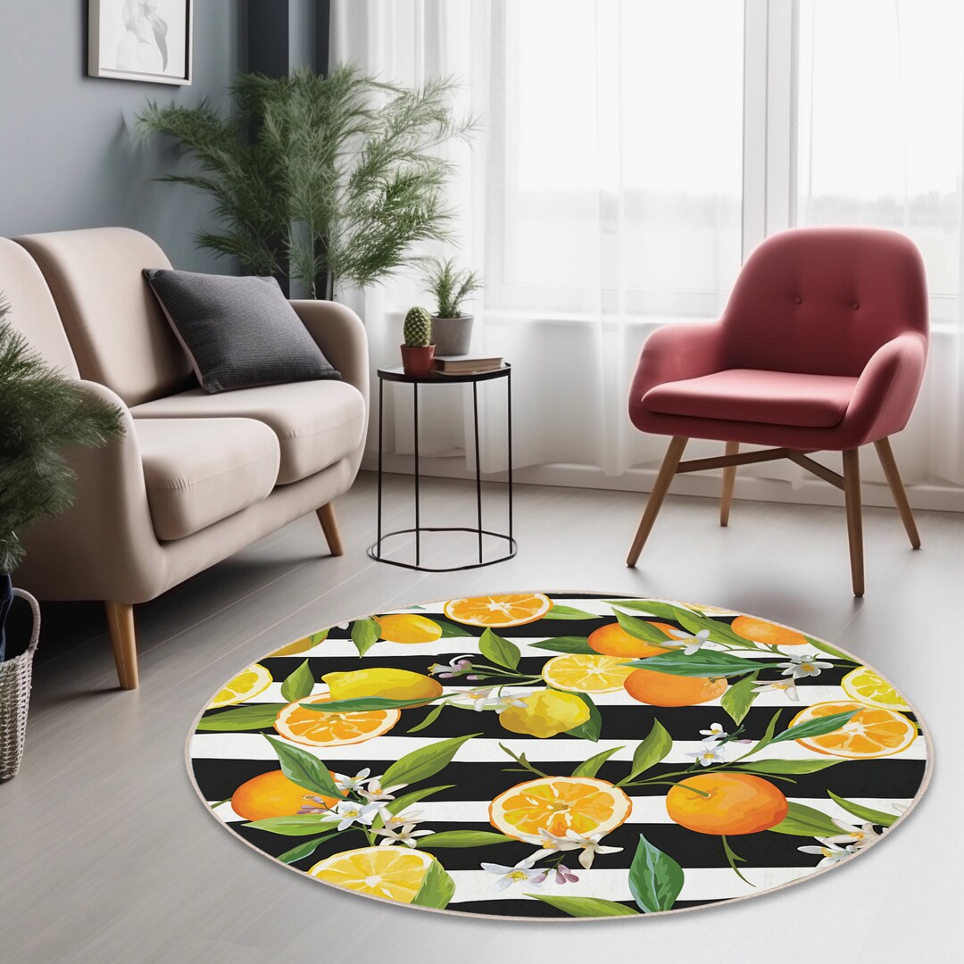 Lemon Round Rugs, Lemon Rug, Circular Rugs Lemon, Non-slip Carpets for ...