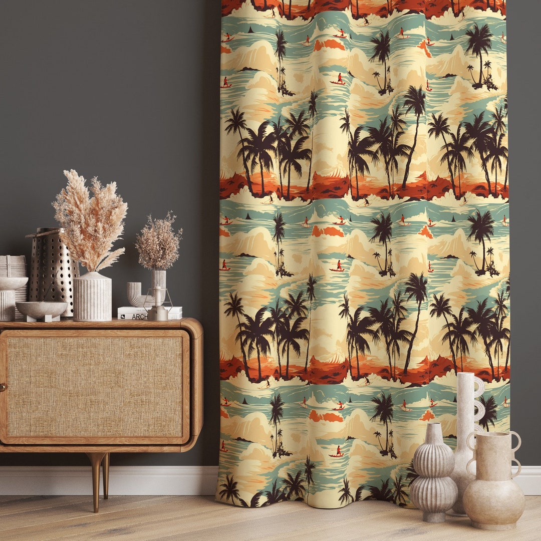 Beach Themed Curtains for Summer House, Palm Tree Patterned Curtains ...