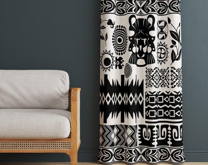 Window Curtains, Aztec Motif Curtains, Black White Window Treatments ...