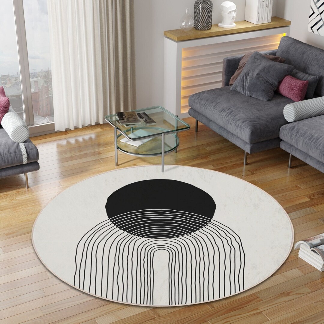 Minimalist Style Round Rugs for Living Room, Circular Rug, Abstract ...