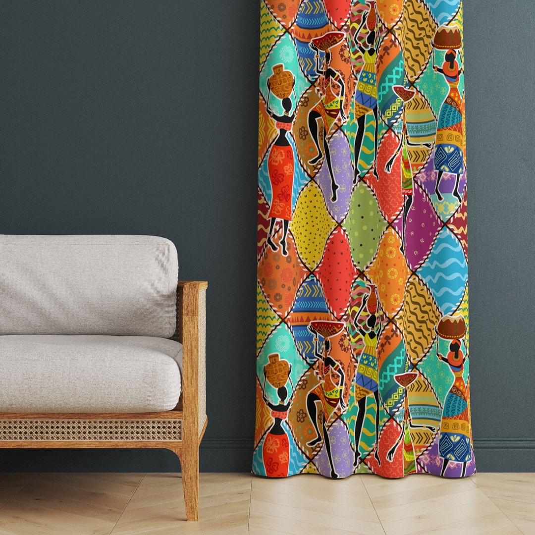 African Motif Curtains, African Woman Patterned Home Curtain, African ...