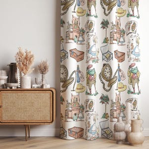 Cafe Curtains, Wonderland Themed Kitchen Curtains, Cartoon Patterned ...