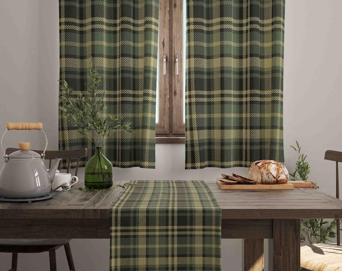 Green Plaid Curtain Panel Fall Plaid in Sage by Littlearrowdecor Faded ...