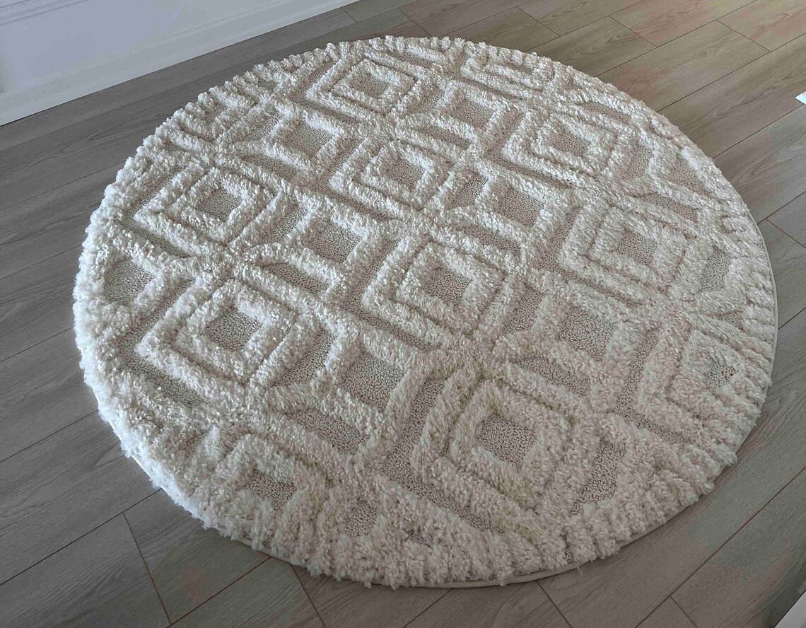 Boho Round Area Rug Soft Shaggy Off-white Rug for Kids Room - Etsy