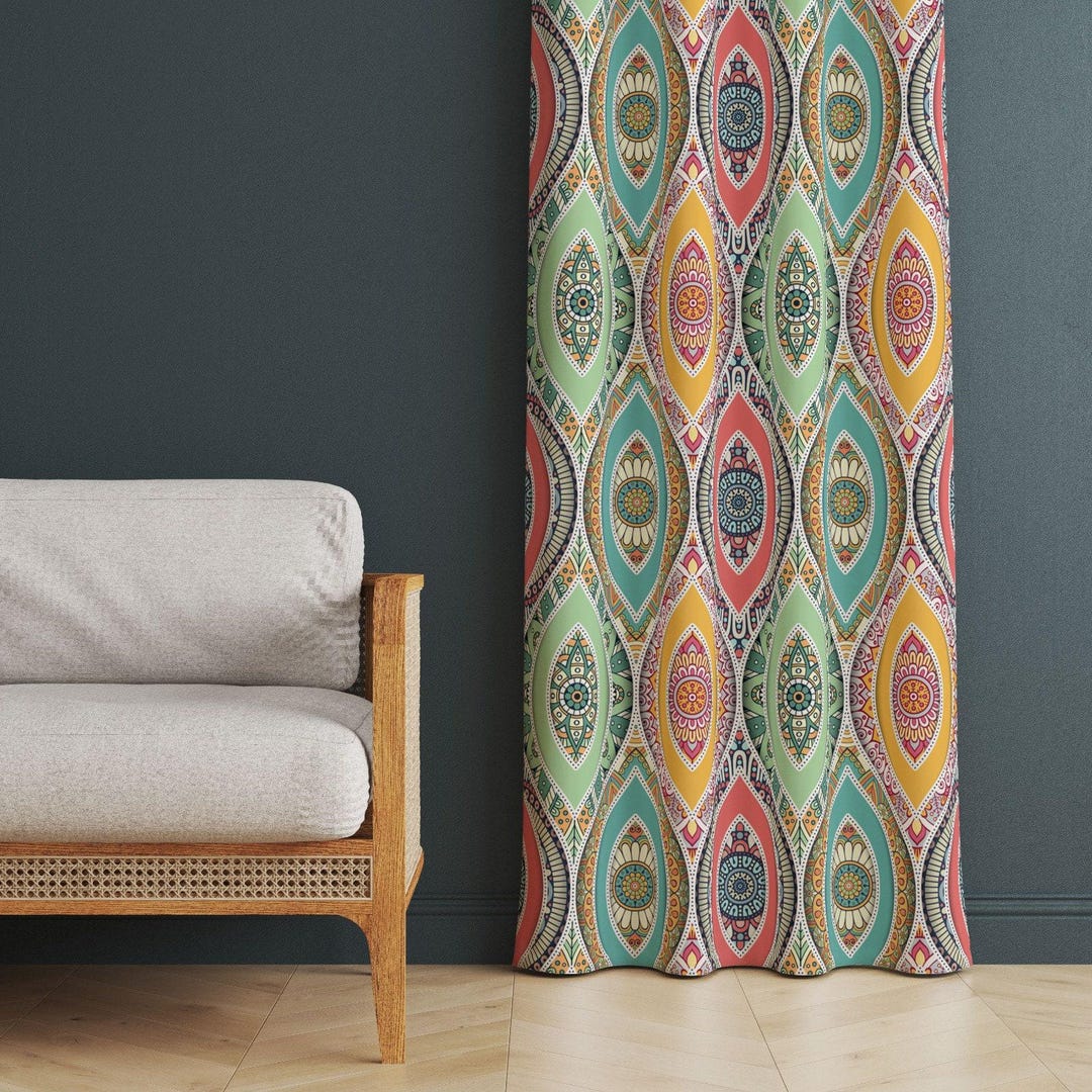 Colorful Ethnic Curtain, Ethnic Pattern Home Curtains, Abstract Circles ...